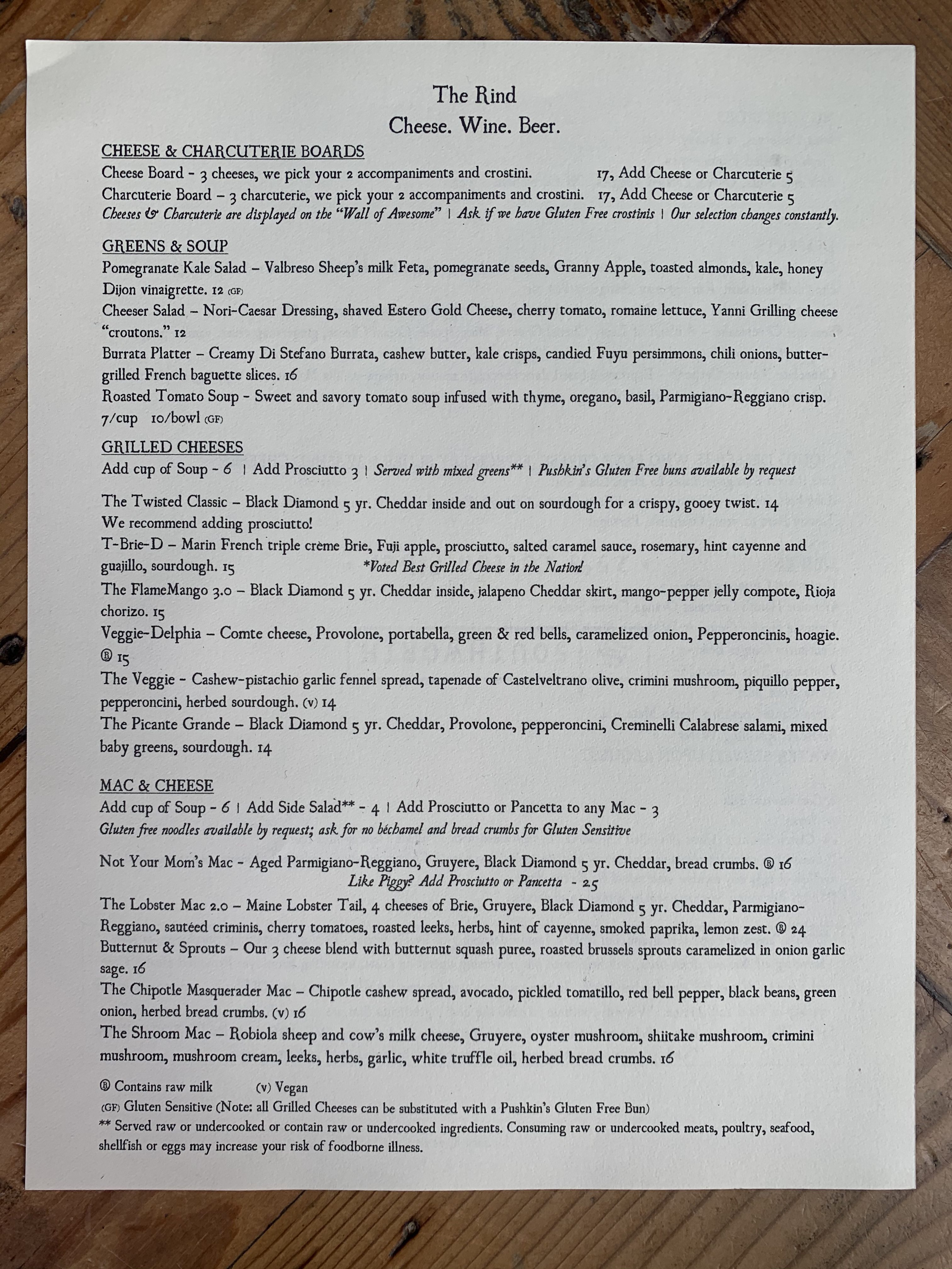 Menus – The Rind